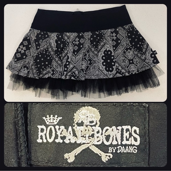 Royal Bones | Skirts | Vtg Royal Bones By Daang Y2k Black White Bandana ...